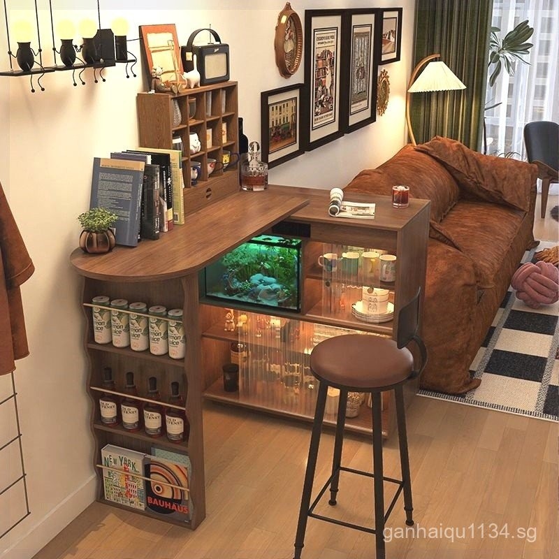 Solid Wood Bar Counter Cabinet Home Living Room Partition Movable ...