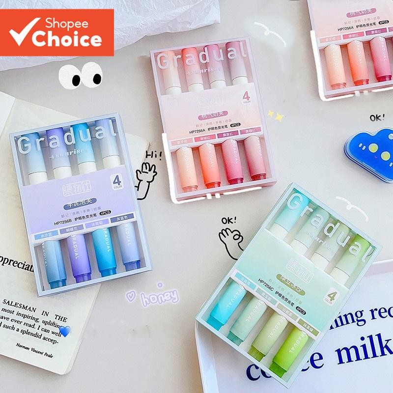 4pcs Macaron Gradient Highlighter Set – Coral Red Color Marker for Hand ...