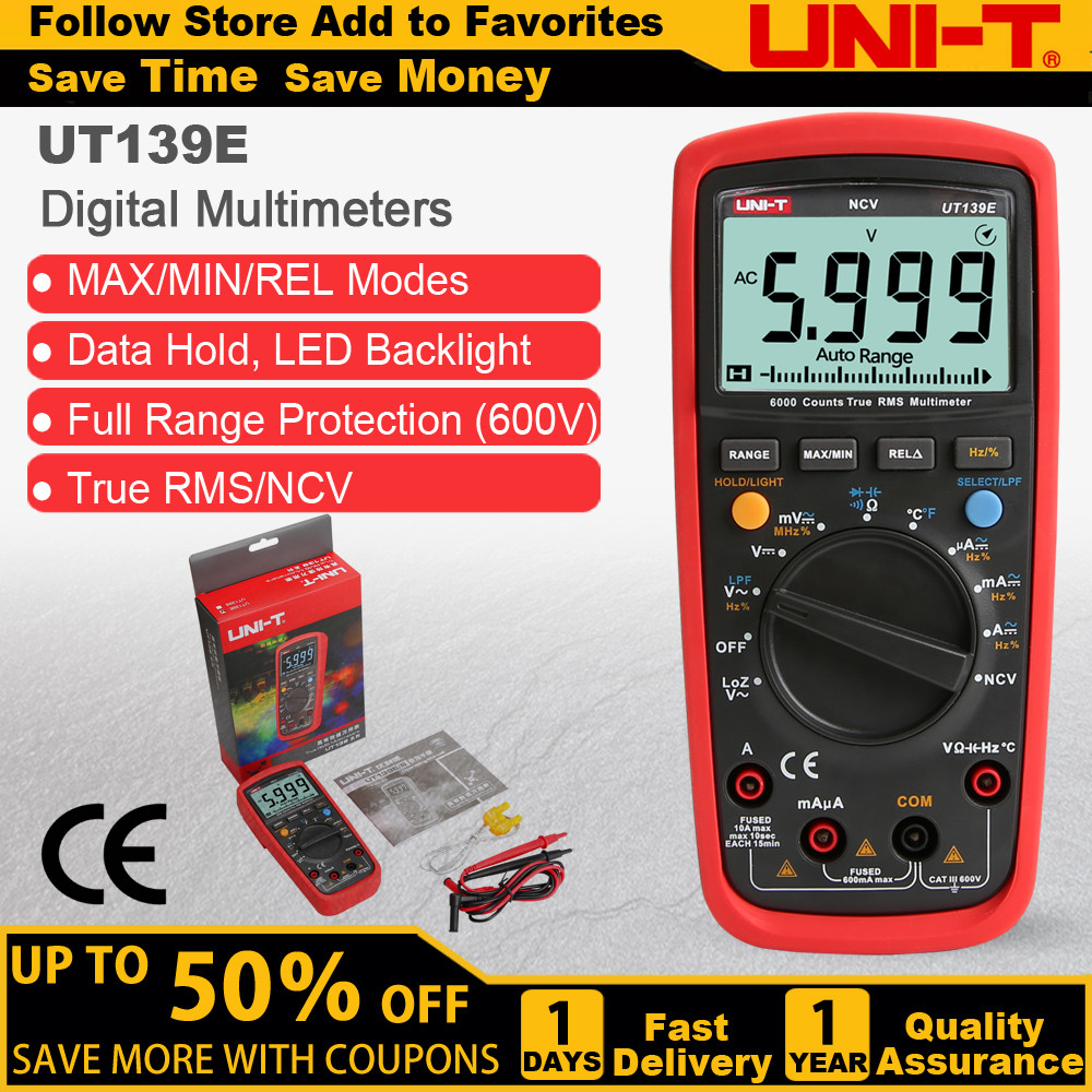 UNI-T UT139E True RMS Digital Multimeter Temperature Probe LPF pass ...