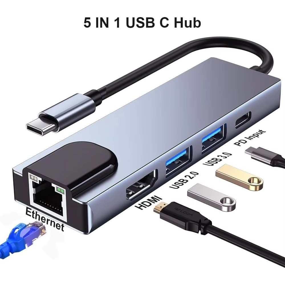 5-in-1 Type C Docking Station HDMI 4K RJ45 100M Ethernet USB 3.0 OTG ...