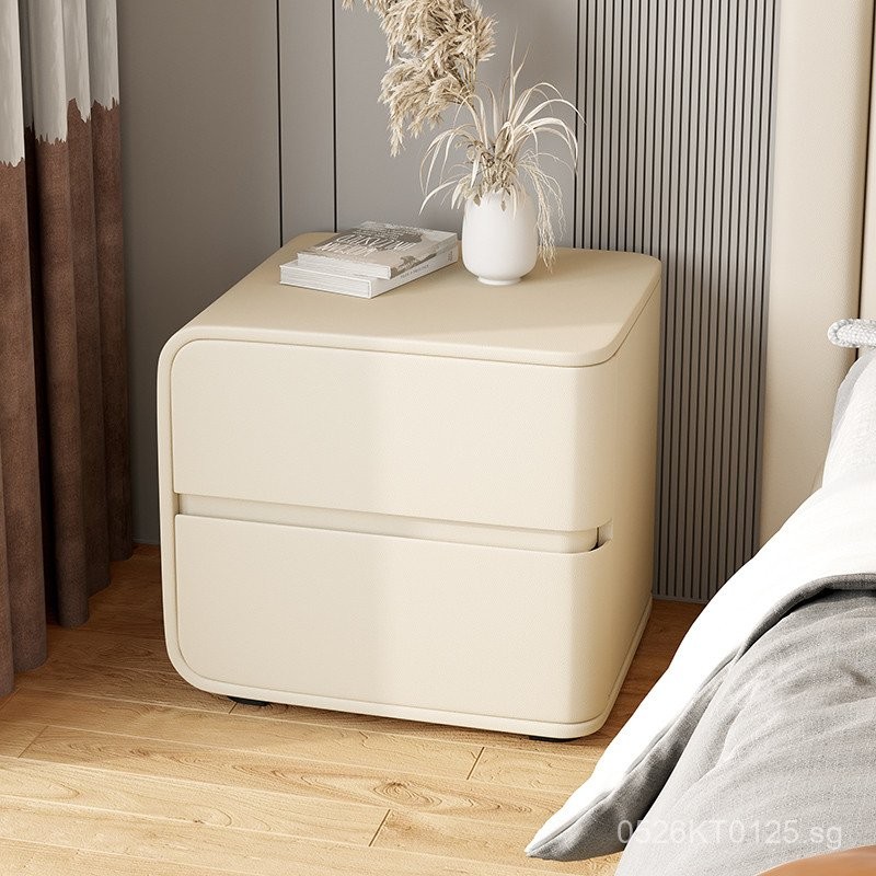 Bedroom Italian Style Milk Tea Bedside Table Low Cabinet Minimalist ...