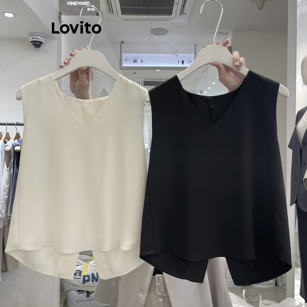 Lovito Elegant Tank Top Plain Split Tank Top for Women L83ED133 (Multi ...