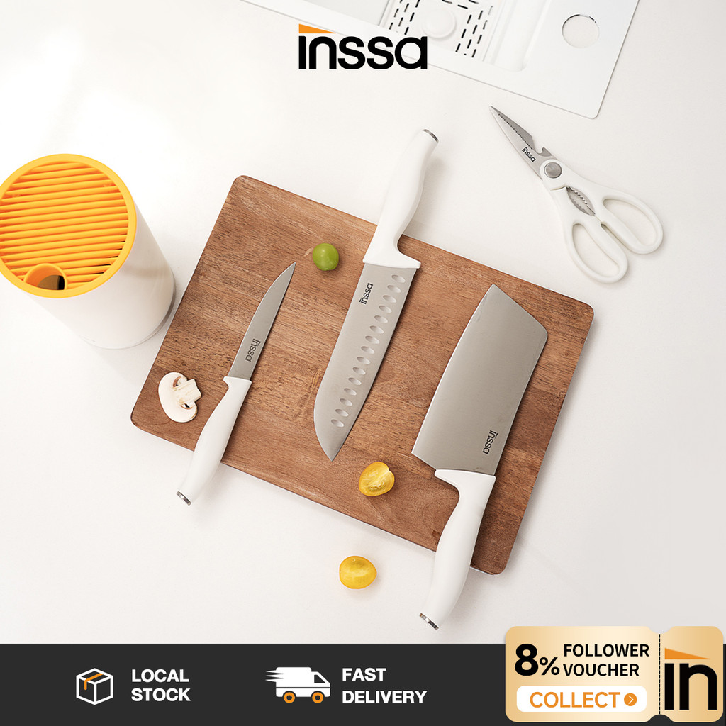 INSSA Knife Set 5 Pieces Stainless Steel Blade Knife Block Storage ...