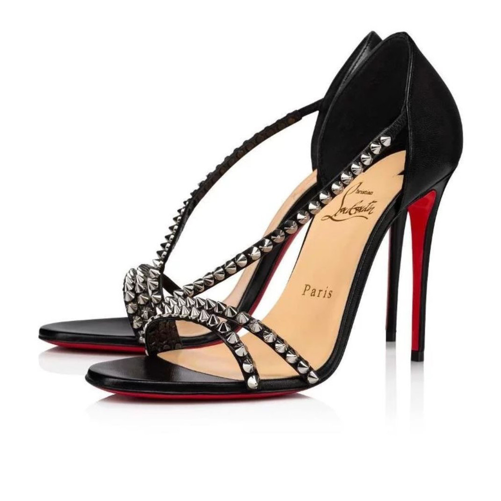CL Red Sole Shoes Black Hollow Lace-Up Women's High Heels Rivets Women ...