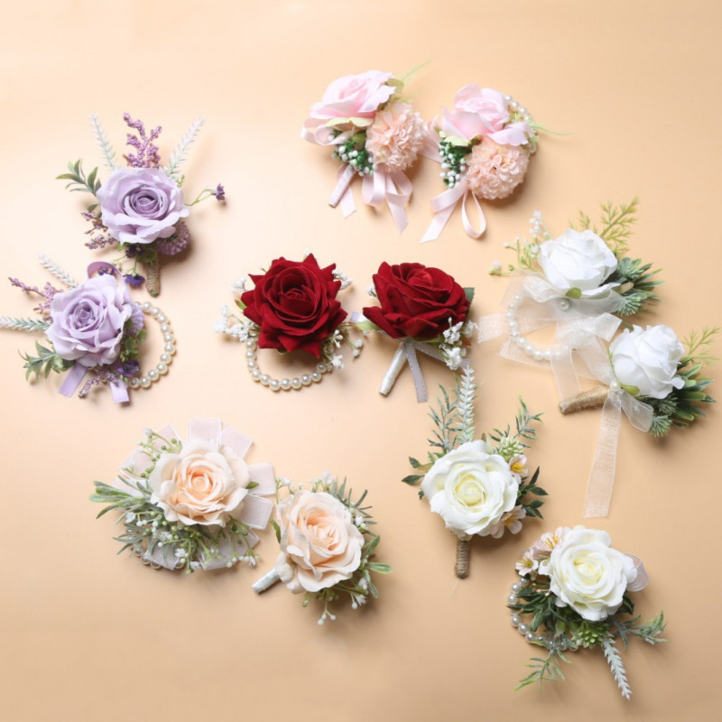 Beautiful Roses Wrist Corsage and Boutonniere Set with Artificial ...