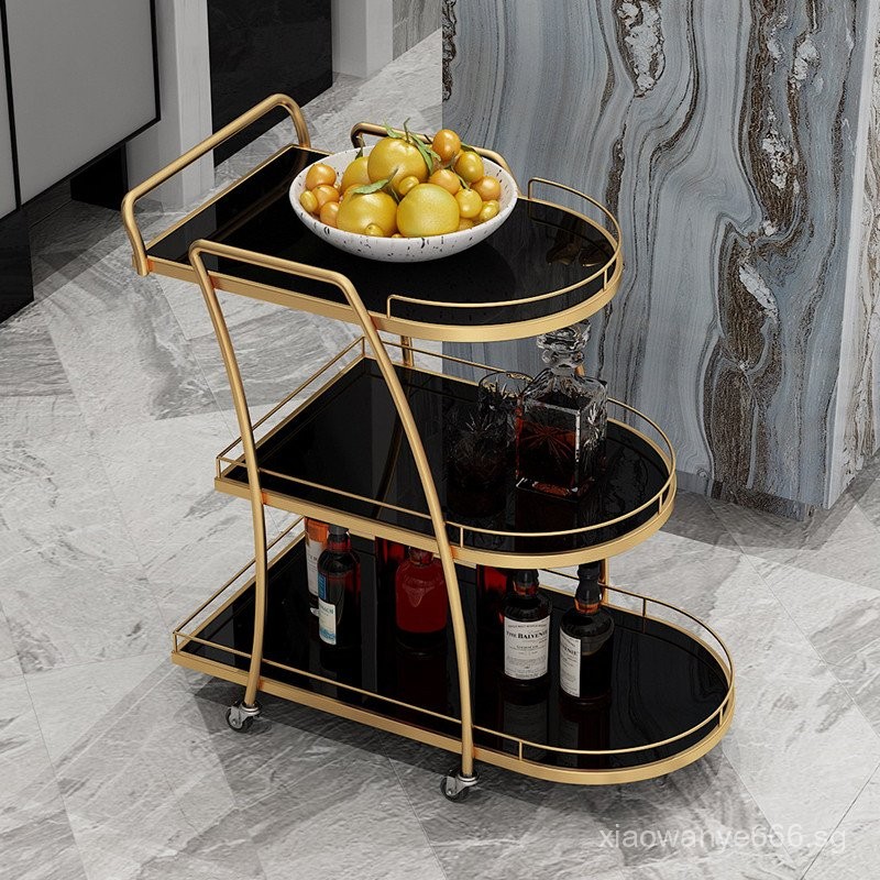 Iron Art Glass Dining Cart Commercial with Wheels Snack Cart Small Push ...
