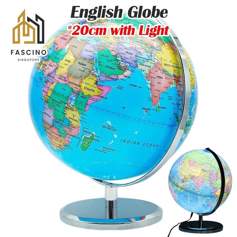 【SG】20cm World Globe English Version World Map Globe with Led Light ...