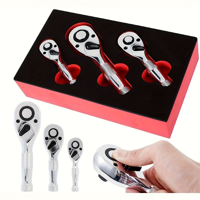 DIY 3-Piece Short Ratchet Wrench Set, 72-Tooth Short Handle Repair Tool ...