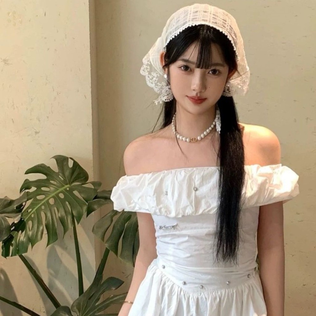 alice Girl ~French Lace Triangular Binder Flower Beige Vintage Ornament ...