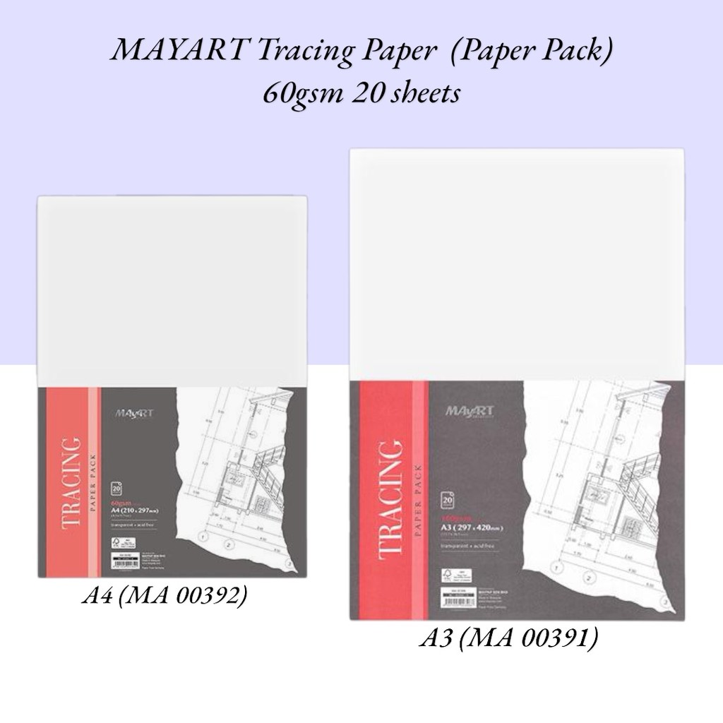 MAYART A4 / A3 Size Tracing Paper Pack (60gsm 20 sheets) | Shopee Singapore