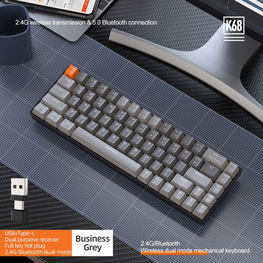 Bluetooth Wireless Mechanical Keyboard with USBA and TypeC Dongle ...