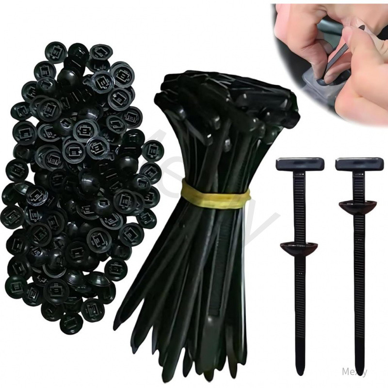 Heavy Duty Black Wire Zip Tie Mounts 2 in 1 Nylon Self Locking Push ...
