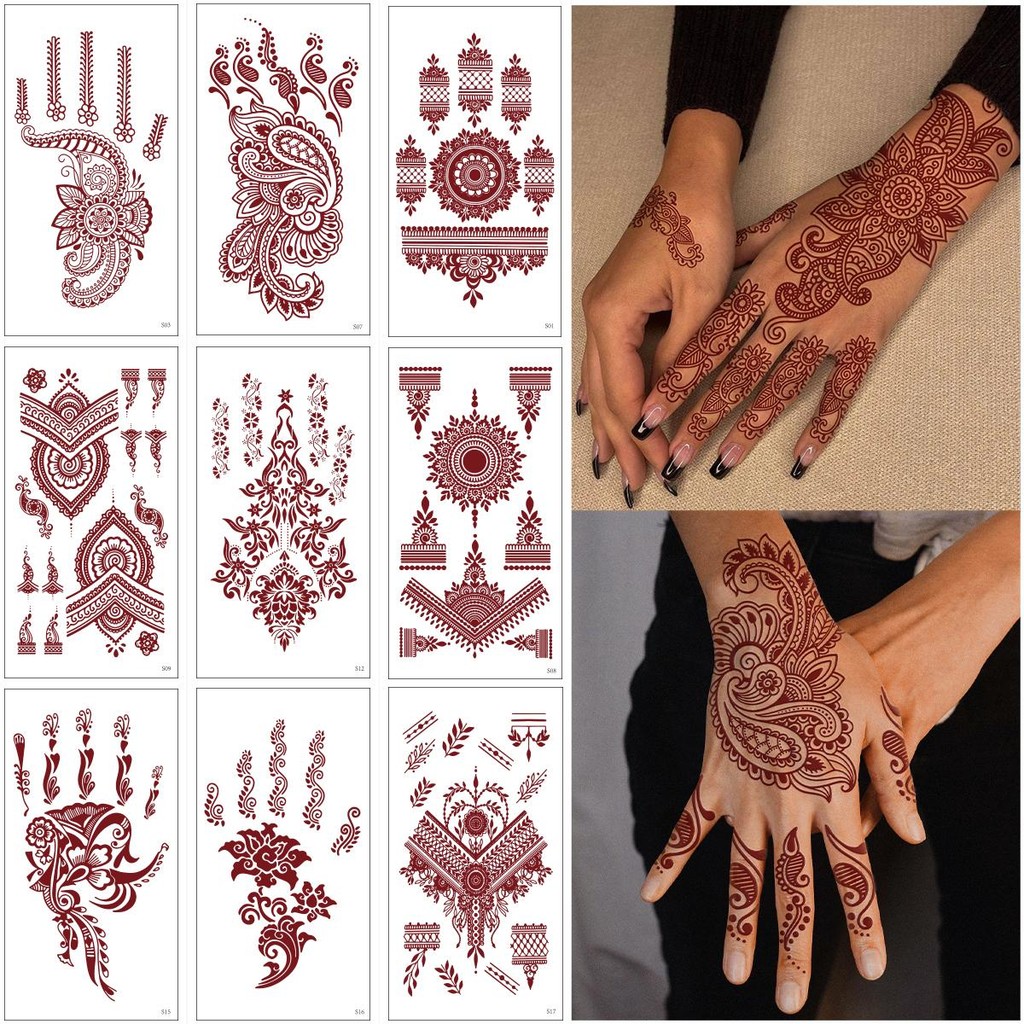 Red Lace Henna Tattoo Sexy Maroon Tattoo Stickers Waterproof India ...