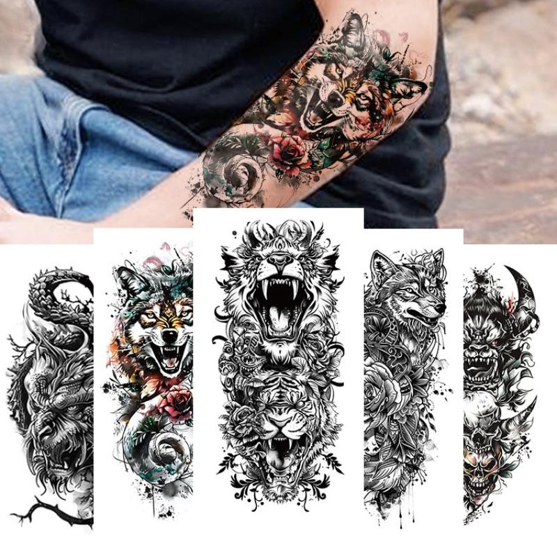 2025 New Style Small Full Arm Tattoo Stickers Waterproof Coloured Wolf ...