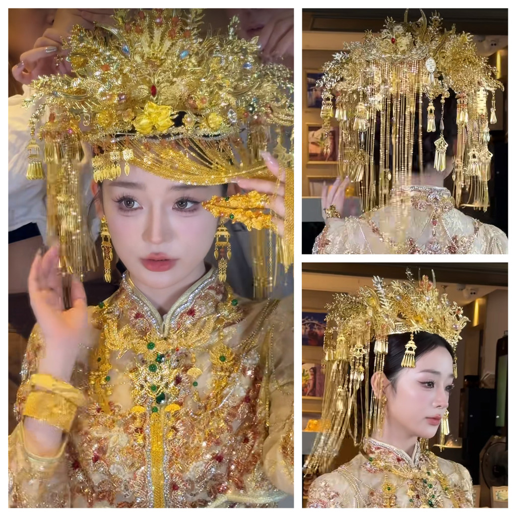 Golden Face Curtain Big Phoenix Crown Whole Crown Bride Chinese Wedding ...