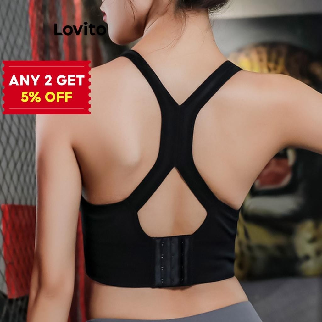 Lovito Casual Sports Bra Plain Basic Sports Bra for Women LNA27248 (Light Green/Pink/Blue/Black ...