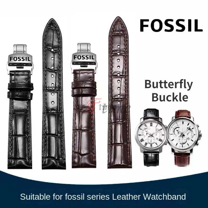 Cowhide Genuine Leather Watch Straps for Fossil Watch Butterfly Clasp ...