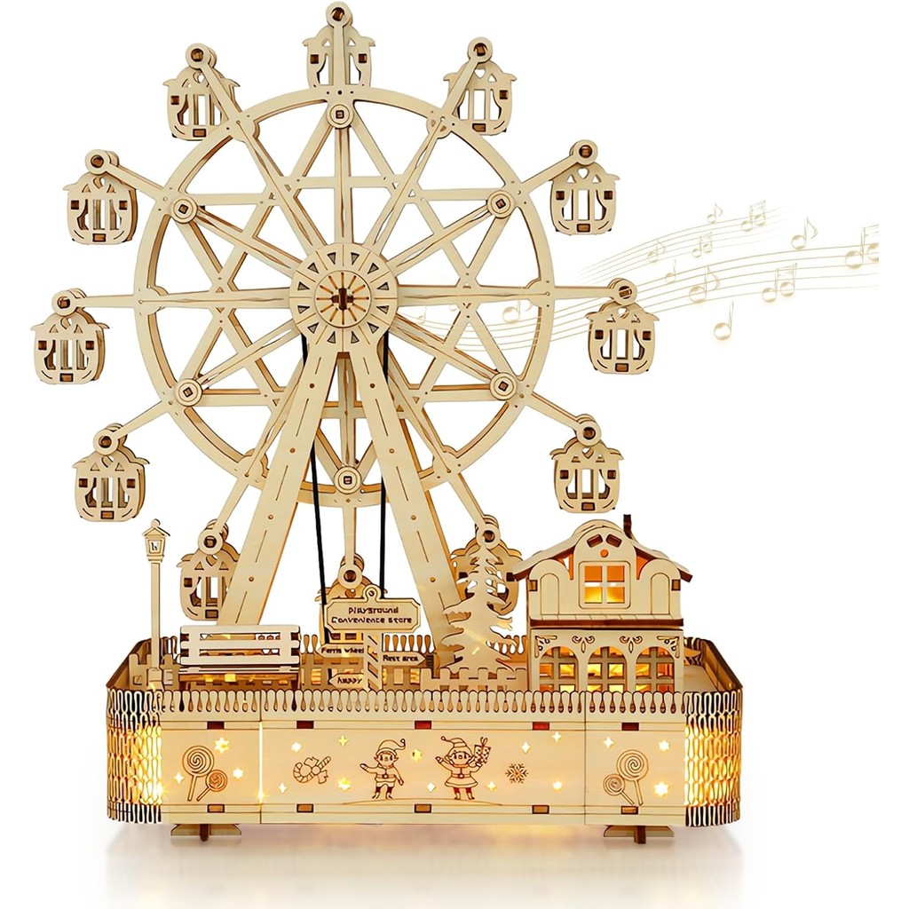 Cuteefun 3D Wooden Puzzle, Rotating Ferris Wheel, with Music Box ...