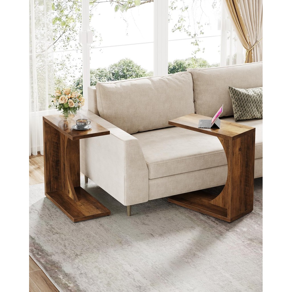 Tribesigns C-Shaped End Table for Couch, C Table for Sofa Set of 2 ...
