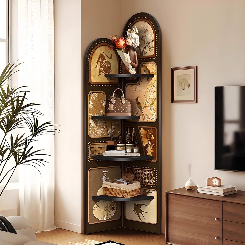 Medieval Style Shelf Multi-Layer Storage Rack Retro Living Room Corner ...