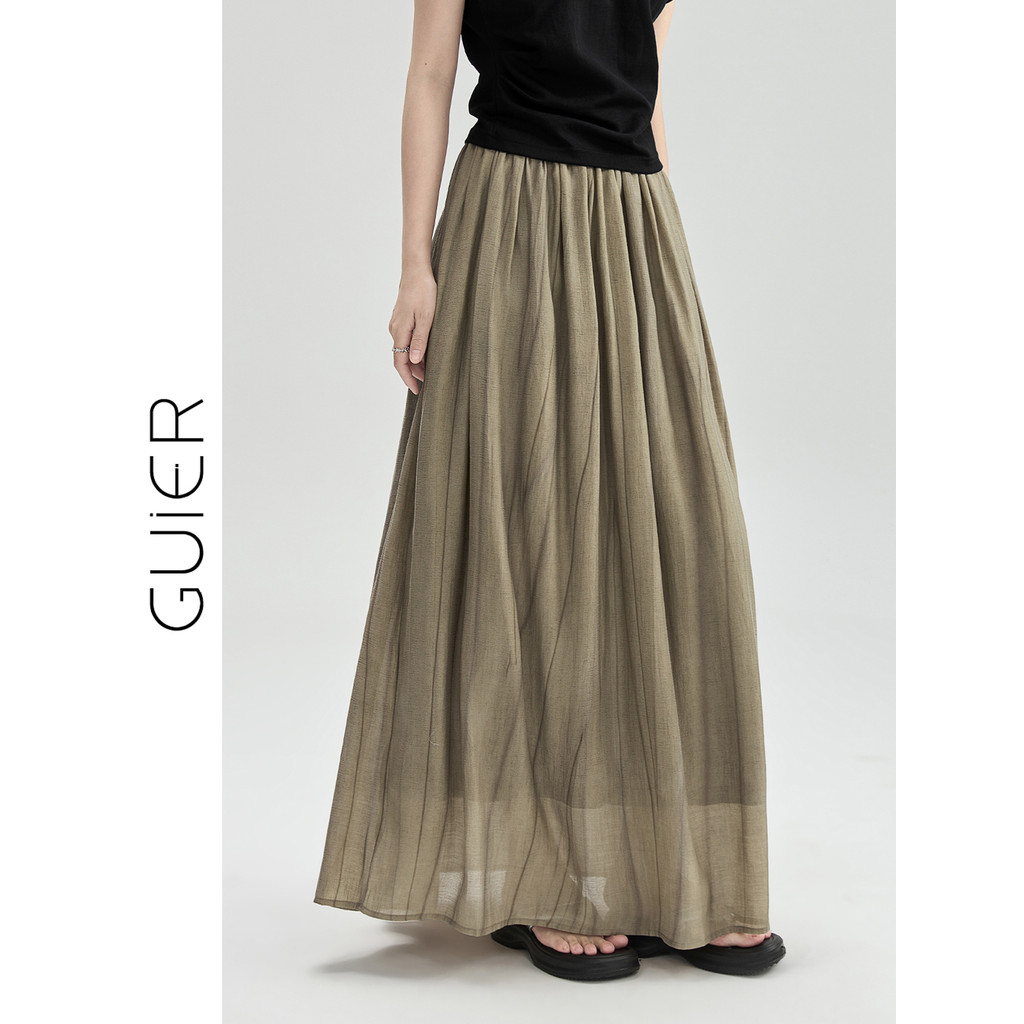 GUIER Retro Temperament Drape High Waist Skirt Women Summer | Shopee ...