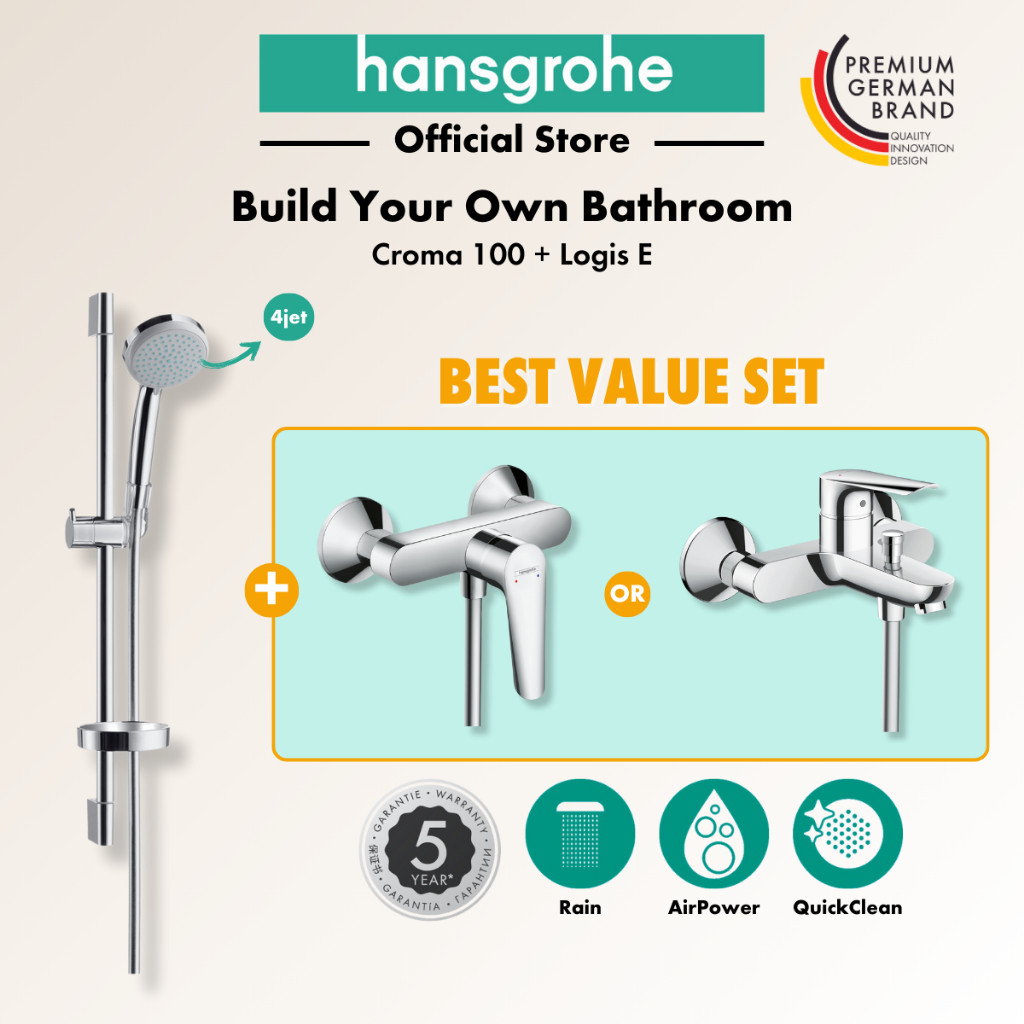 hansgrohe bathroom bundle | Croma 100 + Logis E | shower set (4jet ...