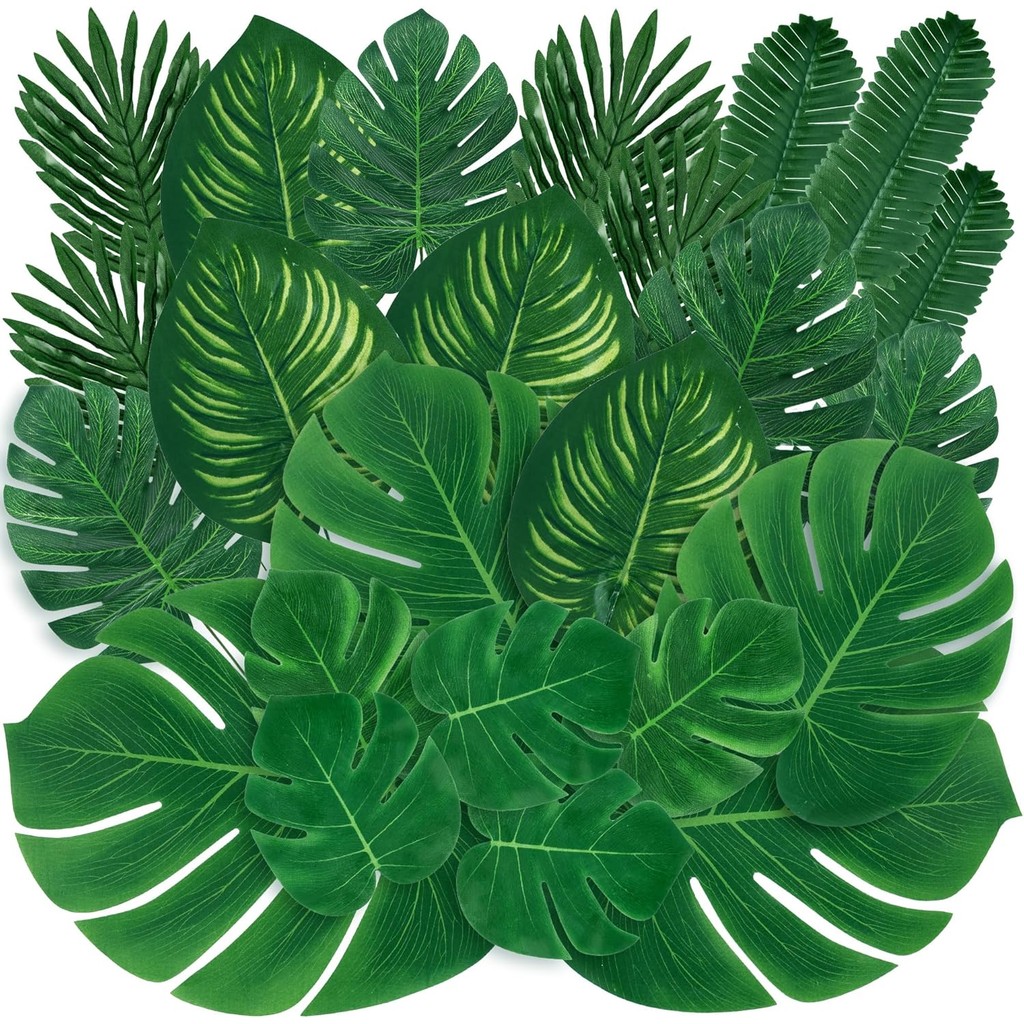 Sggvecsy 56 Pieces 7 Kinds Artificial Tropical Palm Leaves Tropical ...