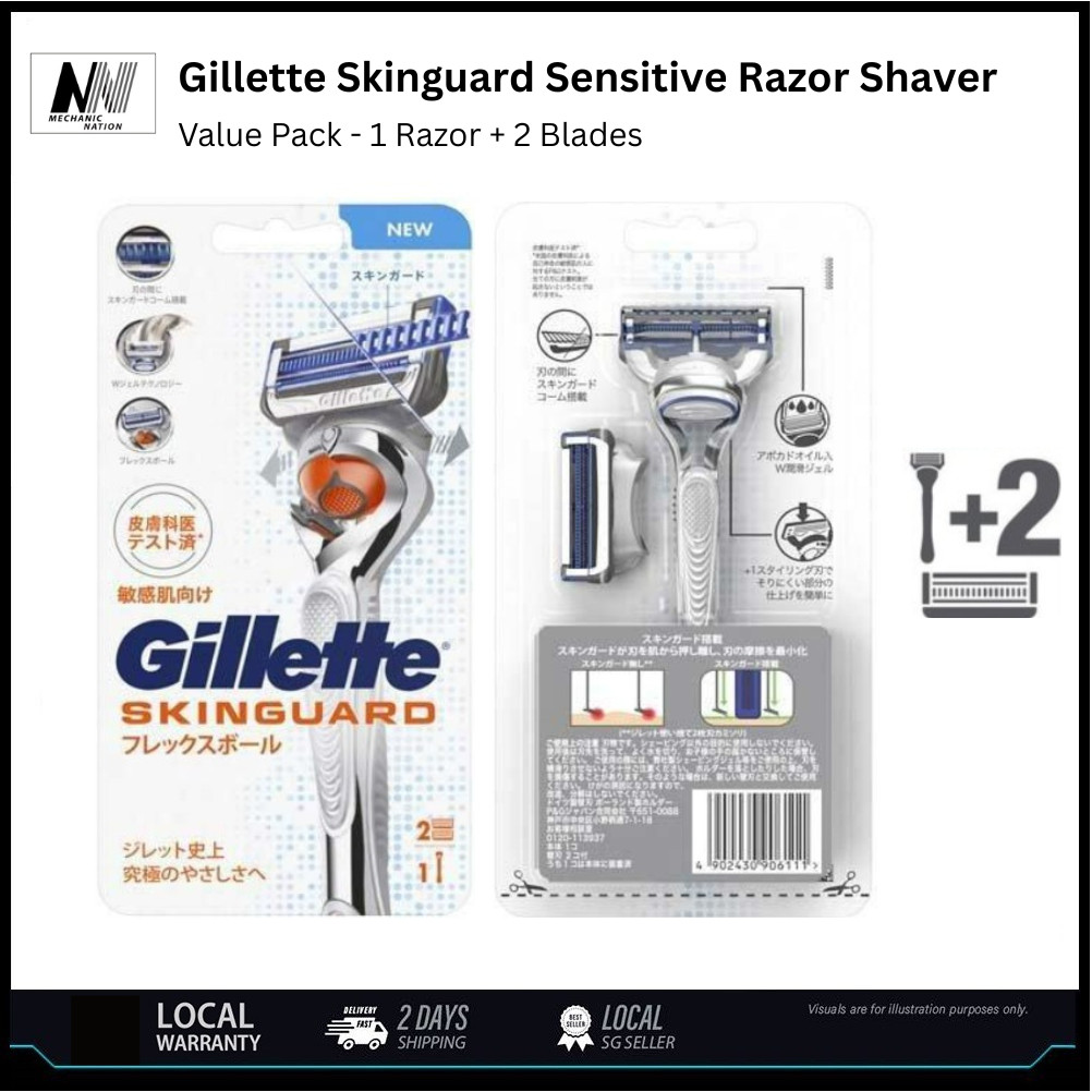 Gillette Skinguard Sensitive Razor Power Shaver with 2 Blades | Washing ...