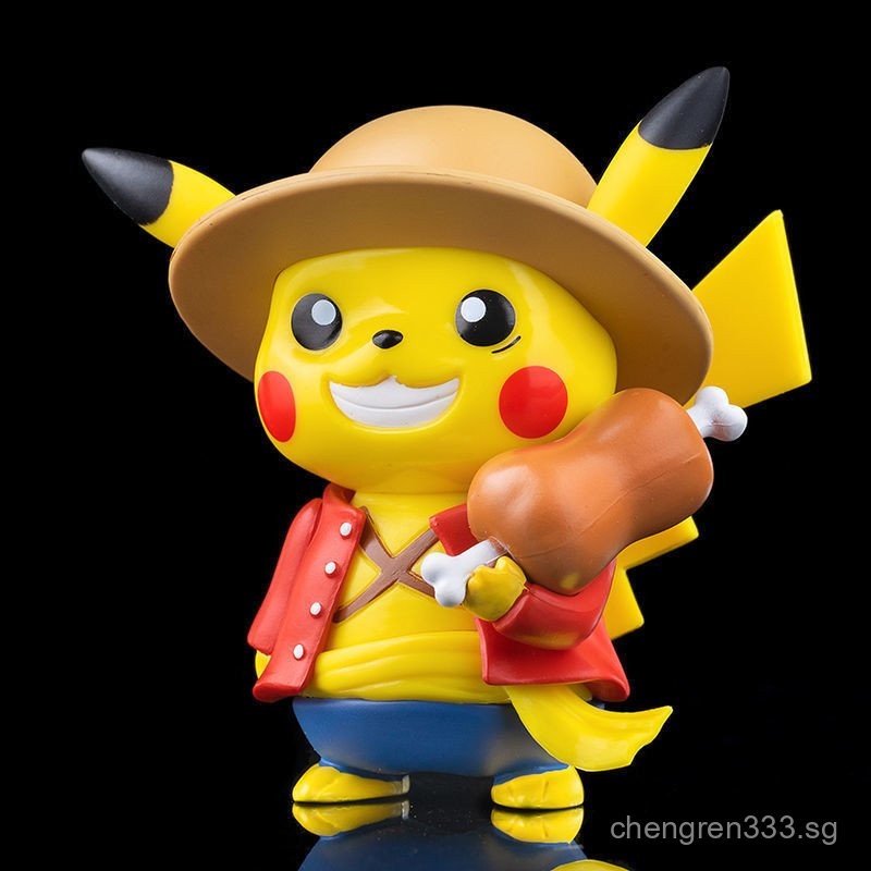 Pikachu cos One Piece Luffy Figure Pokémon Doll Car Decoration Custom ...
