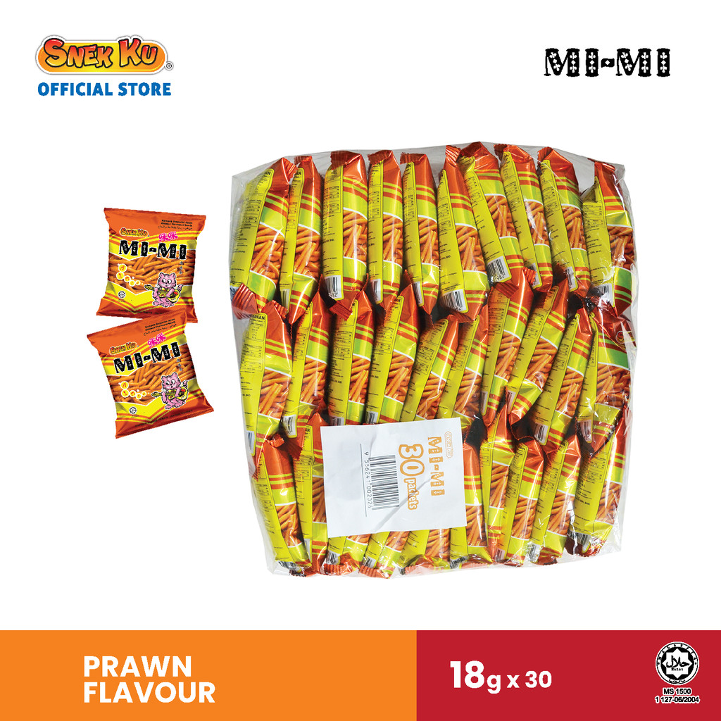 Snek Ku Mimi Prawn Flavoured Snacks (18g x 30 pkts) | Shopee Singapore
