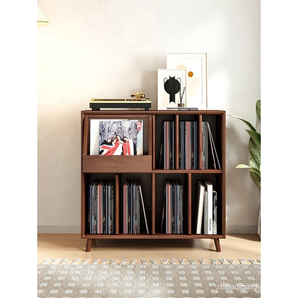 Vinyl Record Shelf Magazine Cabinet Floor-standing Solid Wood Bookshelf ...
