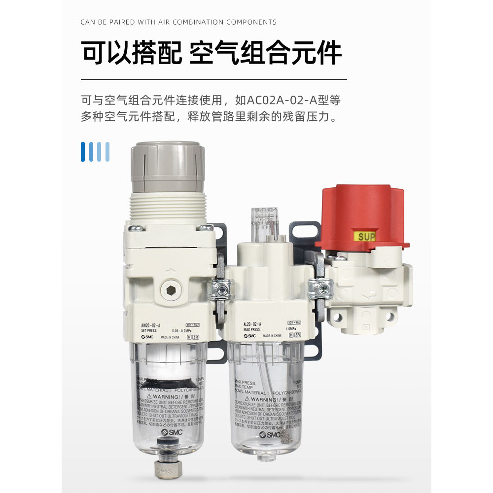 SMC Pneumatic Residual Pressure Release Valve VHS20-02A/VHS30-03A/VHS40-04A Airway Repair Safety ...