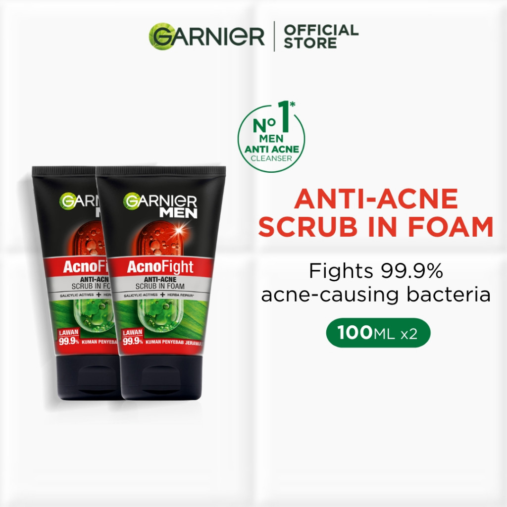[ANTI-ACNE SCRUB IN FOAM ] Garnier Men Acno Fight Anti-Acne Scrub In Foam (150mlx2) | Shopee ...