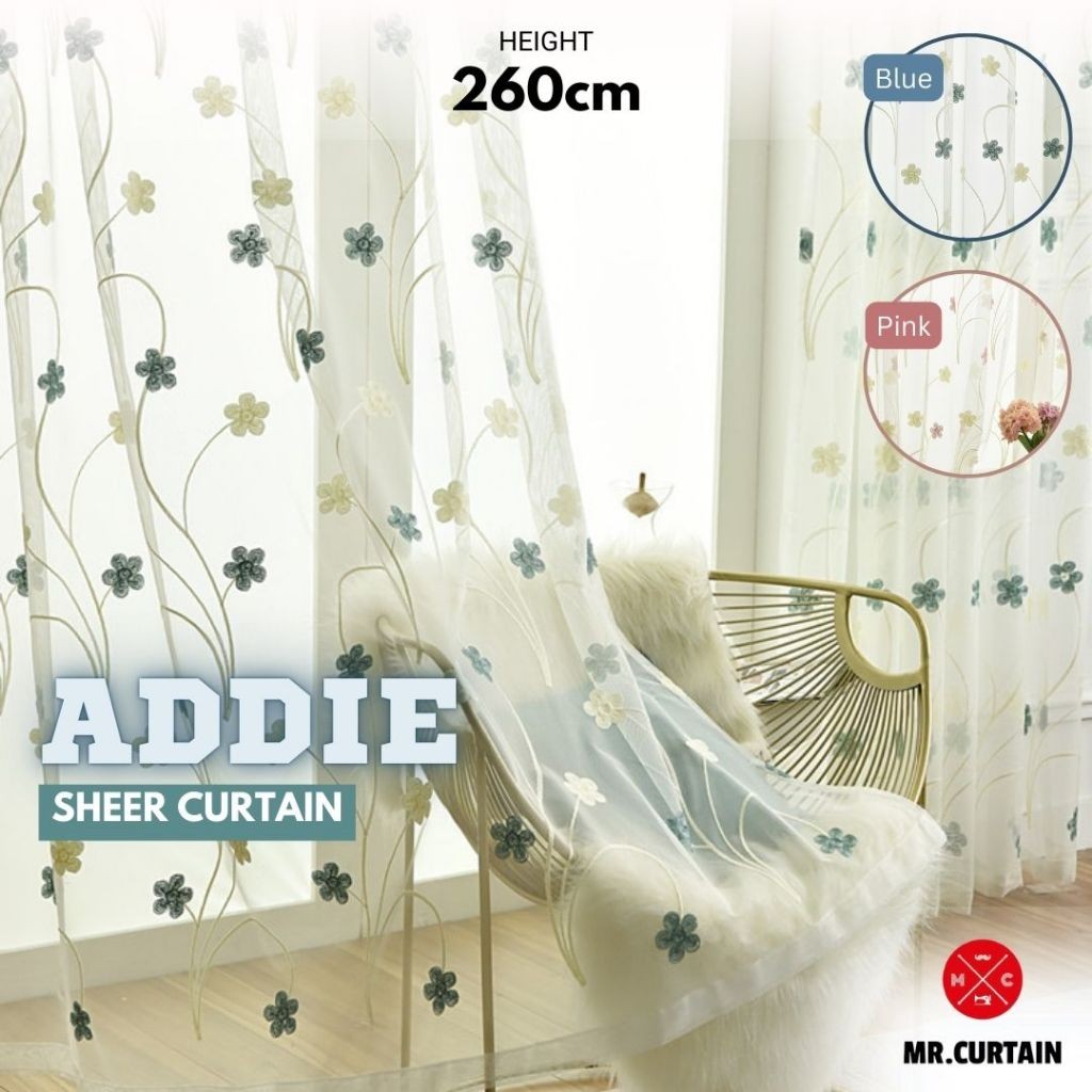 MR.CURTAIN Addie Sheer Langsir Lace Bersulam Bunga Siap Jahit Cangkuk ...
