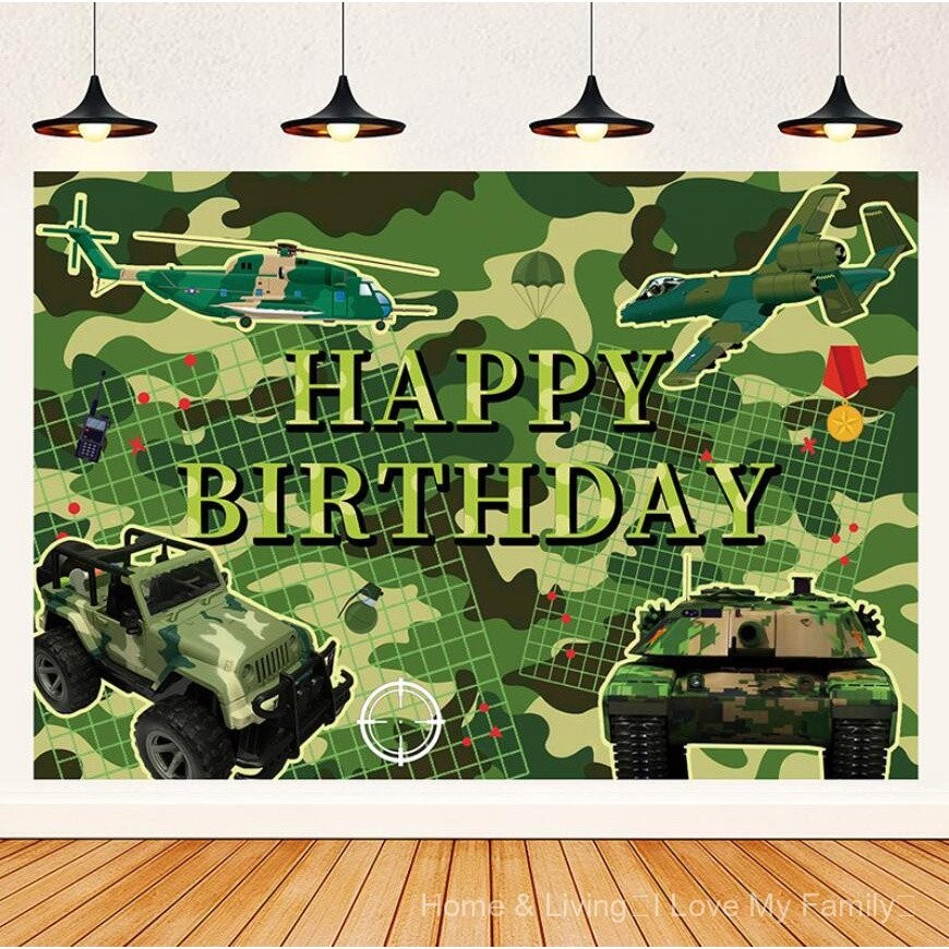 Camouflage Happy Birthday Backdrop Camo Photography Background Banner ...