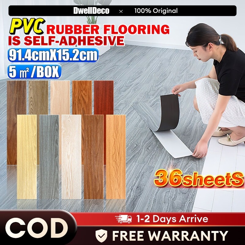 【DwellDeco】2.0mm Floor Mat Stickers Waterproof Self Adhesive PVC Wooden ...