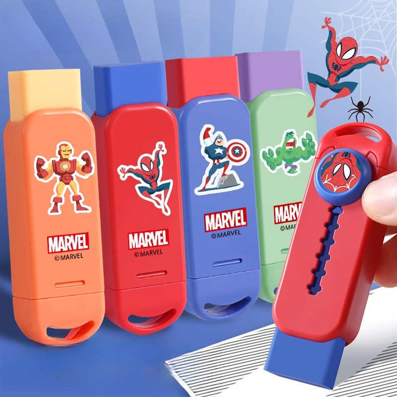 Cartoon Push-pull Eraser Spider-Man Iron Man Portable Rubber Erasers ...