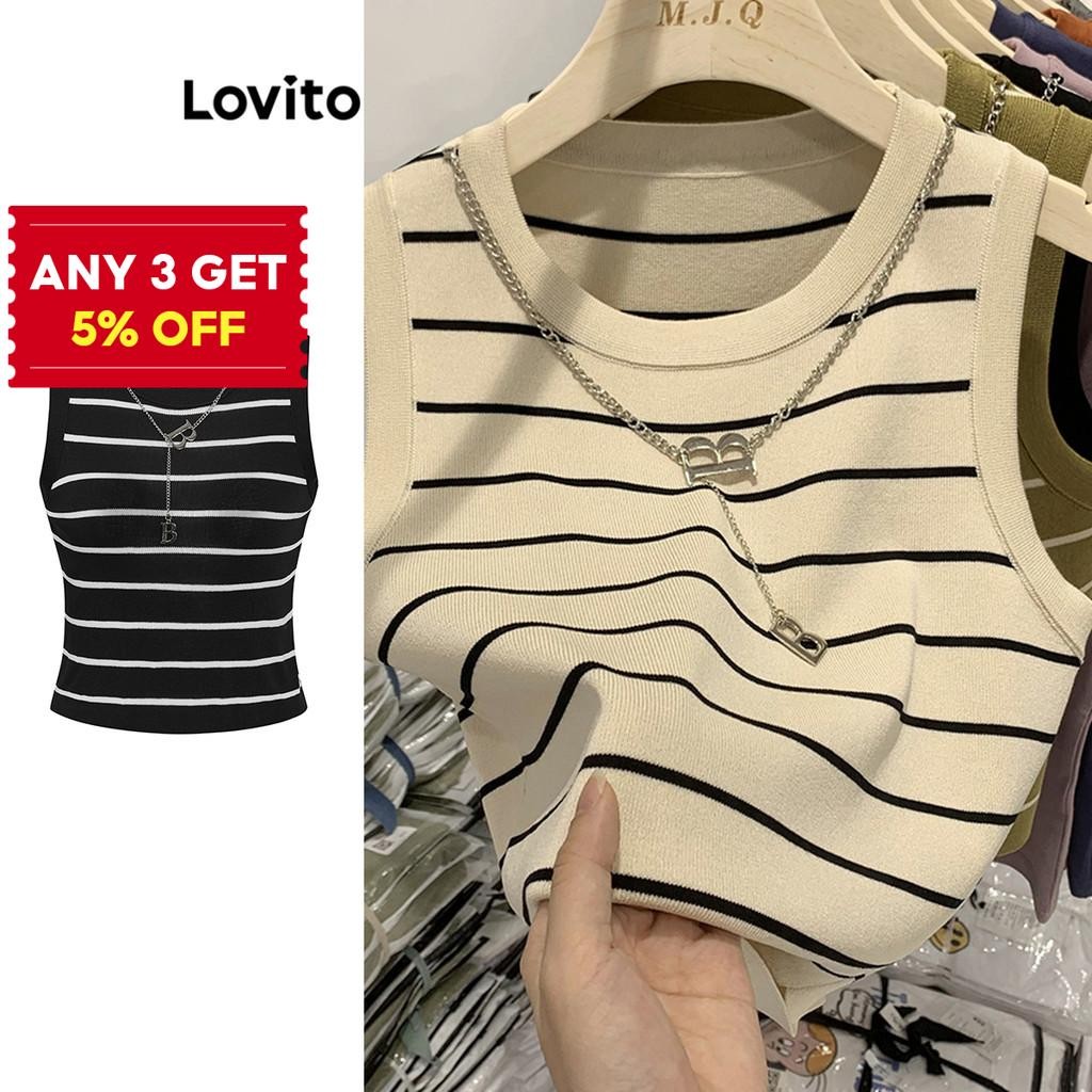 Lovito Casual Top Striped Sleeveless Round Neck Summer/Spring Tank Top ...