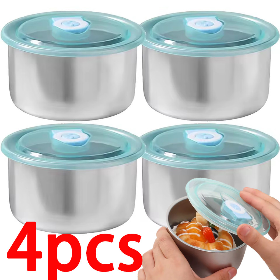 1/2/4Pcs Stainless Steel Round Food Storage Box/Leak Proof Lunch Box ...