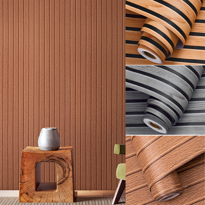3m/5m/10m Faux Fluted Wood Grain Wallpaper Self-Adhesive Peel & Stick ...