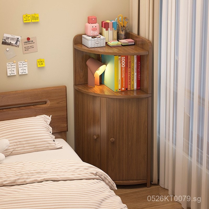 Corner Shelf Wall Corner Bedroom Small Solid Wood Color Bedside Table ...