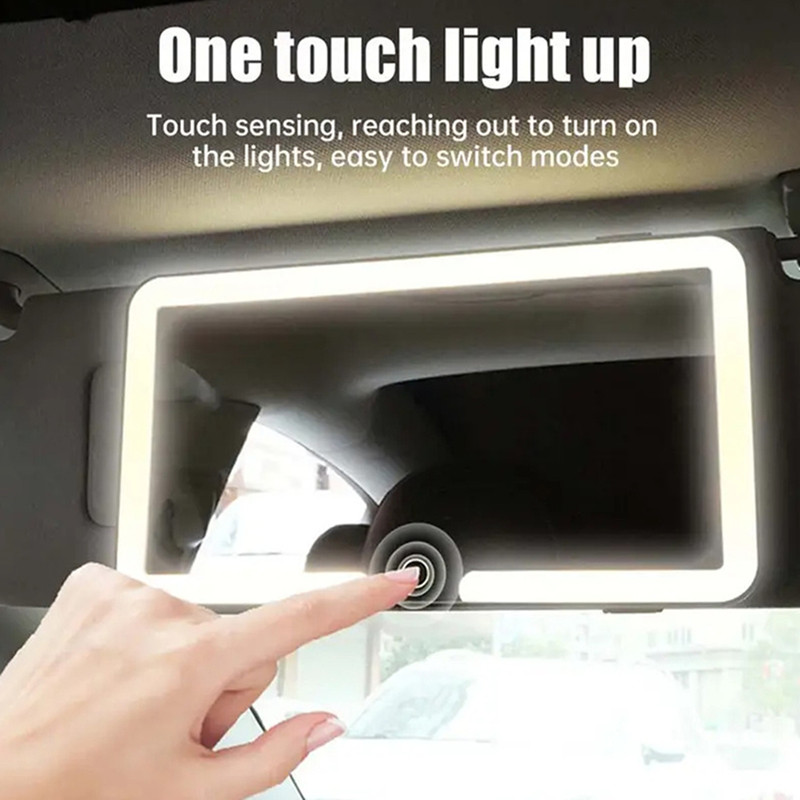 HD Mirror Car LED Makeup Mirror Three Gear Adjustment Sun Visor Plate ...