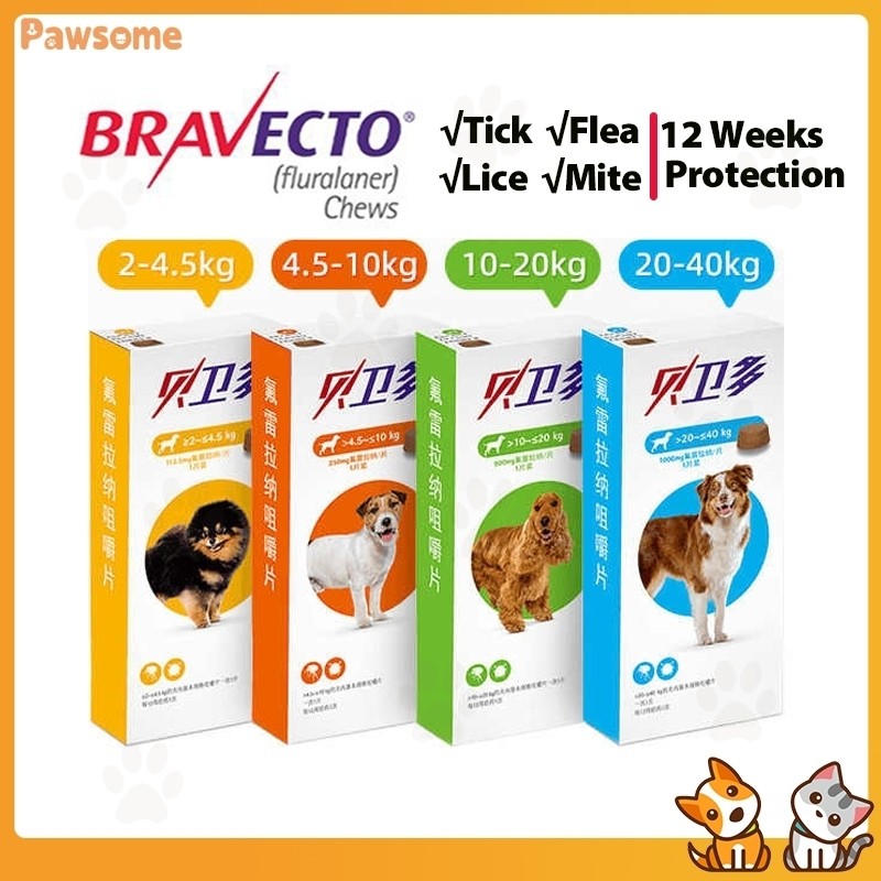 BRAVECTO for Dogs Fluralaner Chewable Tablet Anti Flea & Tick Deworming ...