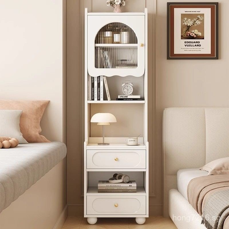 Solid Wood Bedside Table with Bookshelf Storage Wall-Mounted Nightstand ...