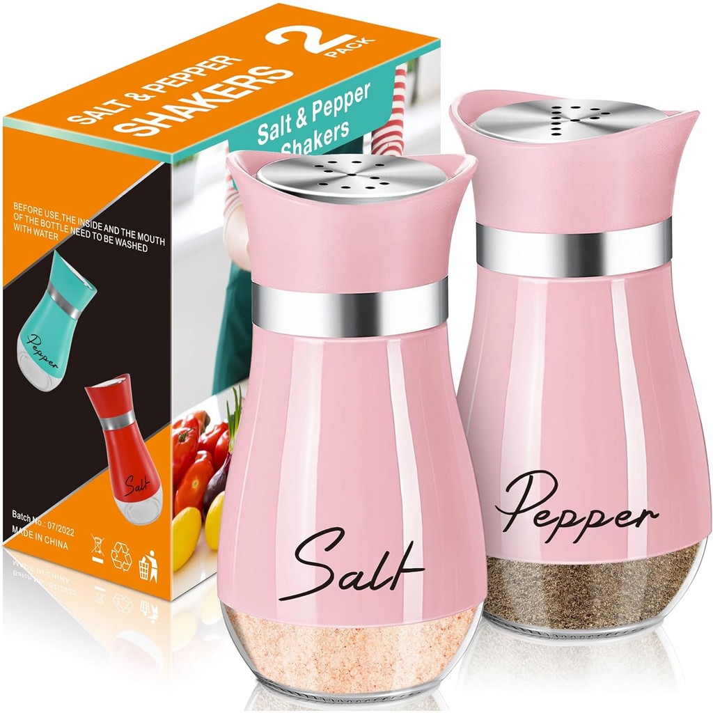 Salt and Pepper Shakers Set,4 oz Glass Bottom Salt Pepper Shaker with ...