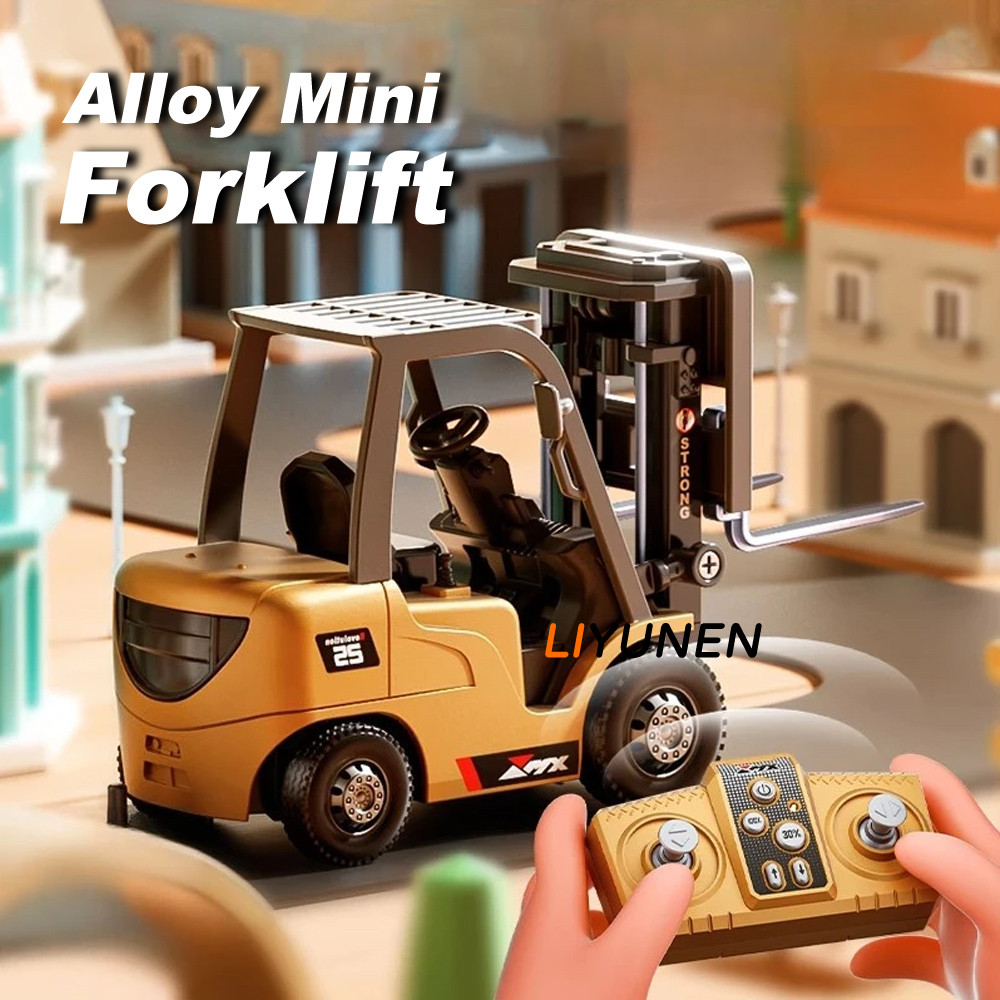 1/64 Alloy Mini RC Forklift Remote Engineering Vehicle Tabletop Toys Model Collection Gift For ...
