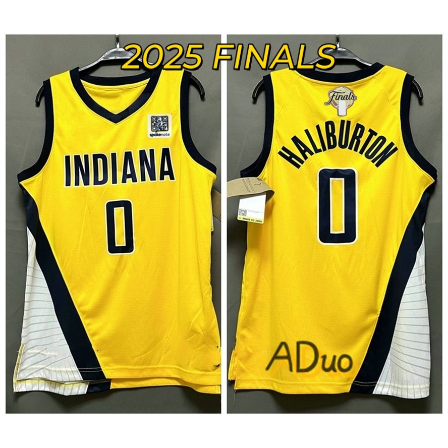 2025 NBA Finals Hot pressed Indiana Pacers #0 Tyrese Haliburton Gold ...