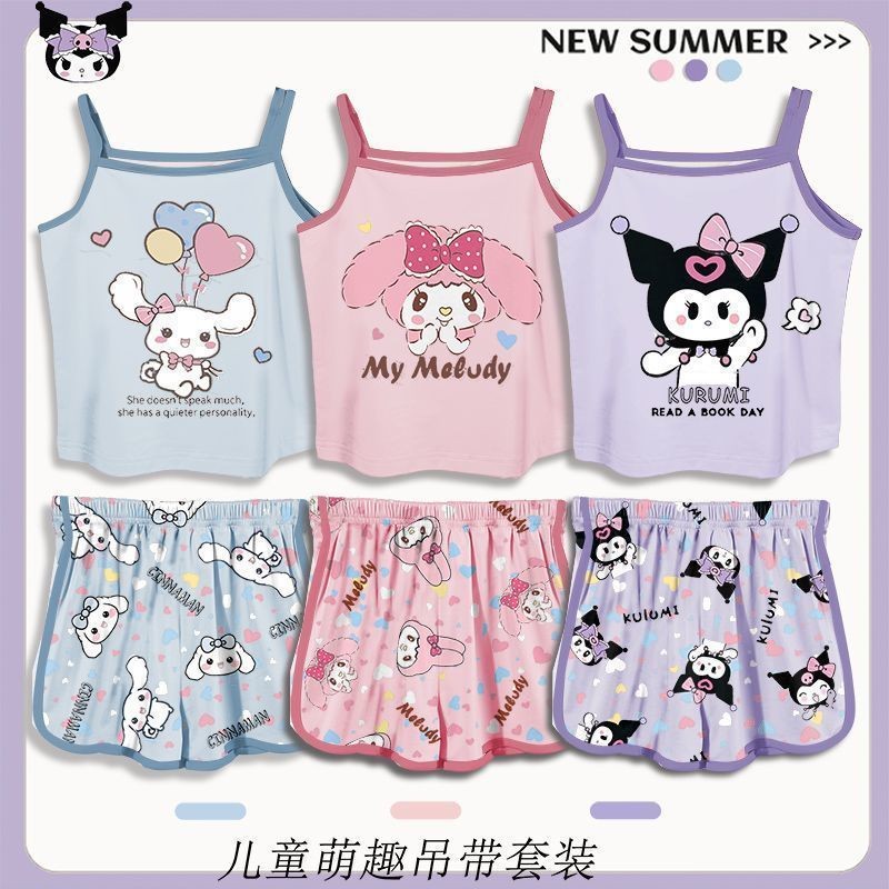 Children's Ice Silk Pajamas Summer Girls Little Girl Clow M Camisole ...