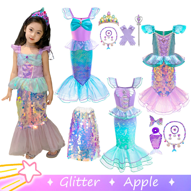 Princess Ariel Sequined Mermaid Blue Purple Dress For Kids Girl ...