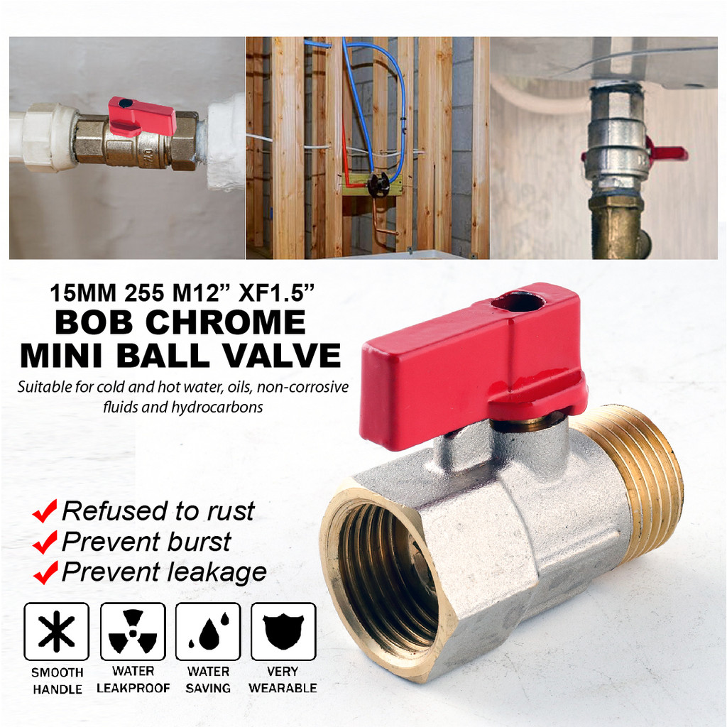 15mm 255 M12 inch X F1.5 inch Bob Chrome Mini Ball Valve Stopcock Water ...